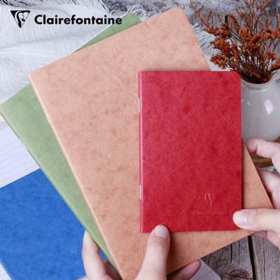 法国Clairefontaine克莱方丹皮纹纸封面订装笔记本加厚记事本口袋本90g绒面纸空白横线A4笔记本纯色皮纹封面