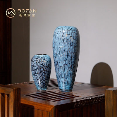 新古典珐琅彩蓝色落地瓶插客厅电视柜玄关水培鲜家用大