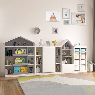 班布熊实木儿童推拉书架绘本架宝宝玩具收纳架落地置物架幼儿园柜