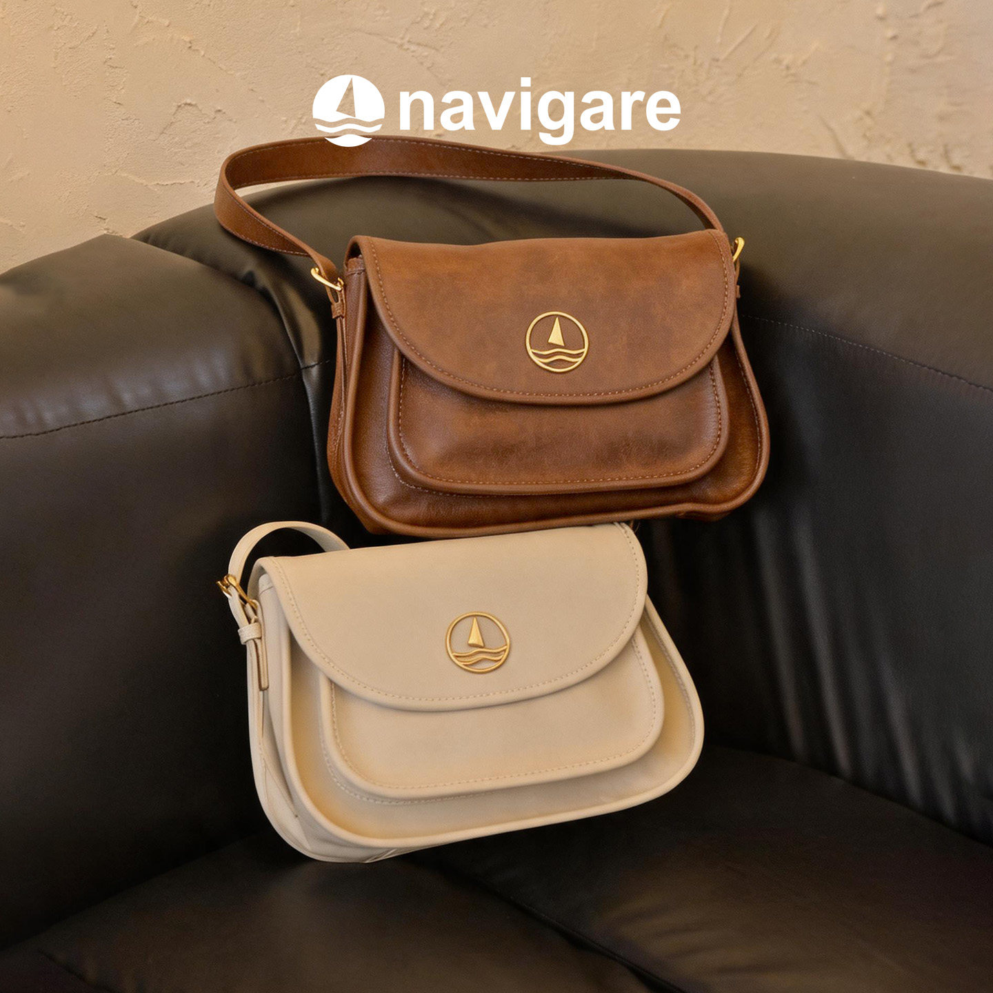 Navigare小帆船 质感牛皮马鞍包吊女士通勤腋下包单肩斜挎拉链包