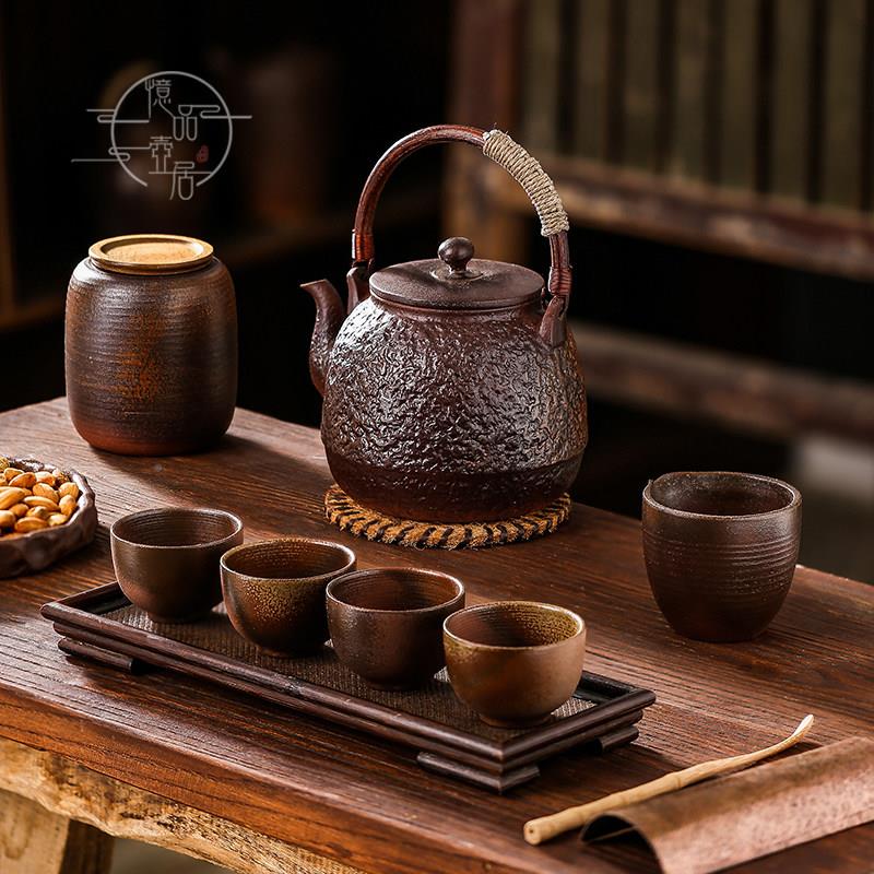 用GHC柴纯手工提梁大容量烧水烧煮茶壶户外中式覆古家明火炭黑炉
