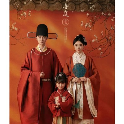 古风宫墙影楼红色春节喜庆摄影背景布d一家六口全家福拍照背景纸