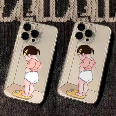 称重小女孩适用苹果iPhone16e手机壳新款15promax卡通14透明13/12mini软硅胶男女xr全包x防摔7/8plus可爱外壳