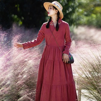 【名伶】2023新款秋冬国风裙摆式外套复古女中长款小个子汉服风衣