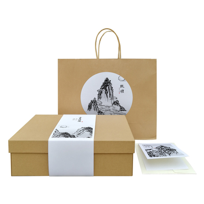 nq8超大中式水墨风简约高级感牛皮纸天地盖通用礼盒包装纸盒定制