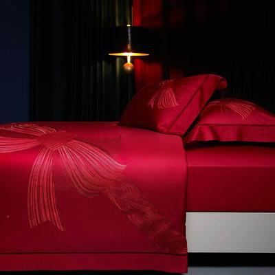 家纺200S全棉大RVC红婚庆四套刺件绣镂婚空结婚喜被房床上用品