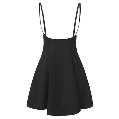Horn shaped pleated shoulder strap skirt纯色喇叭形百褶背带裙