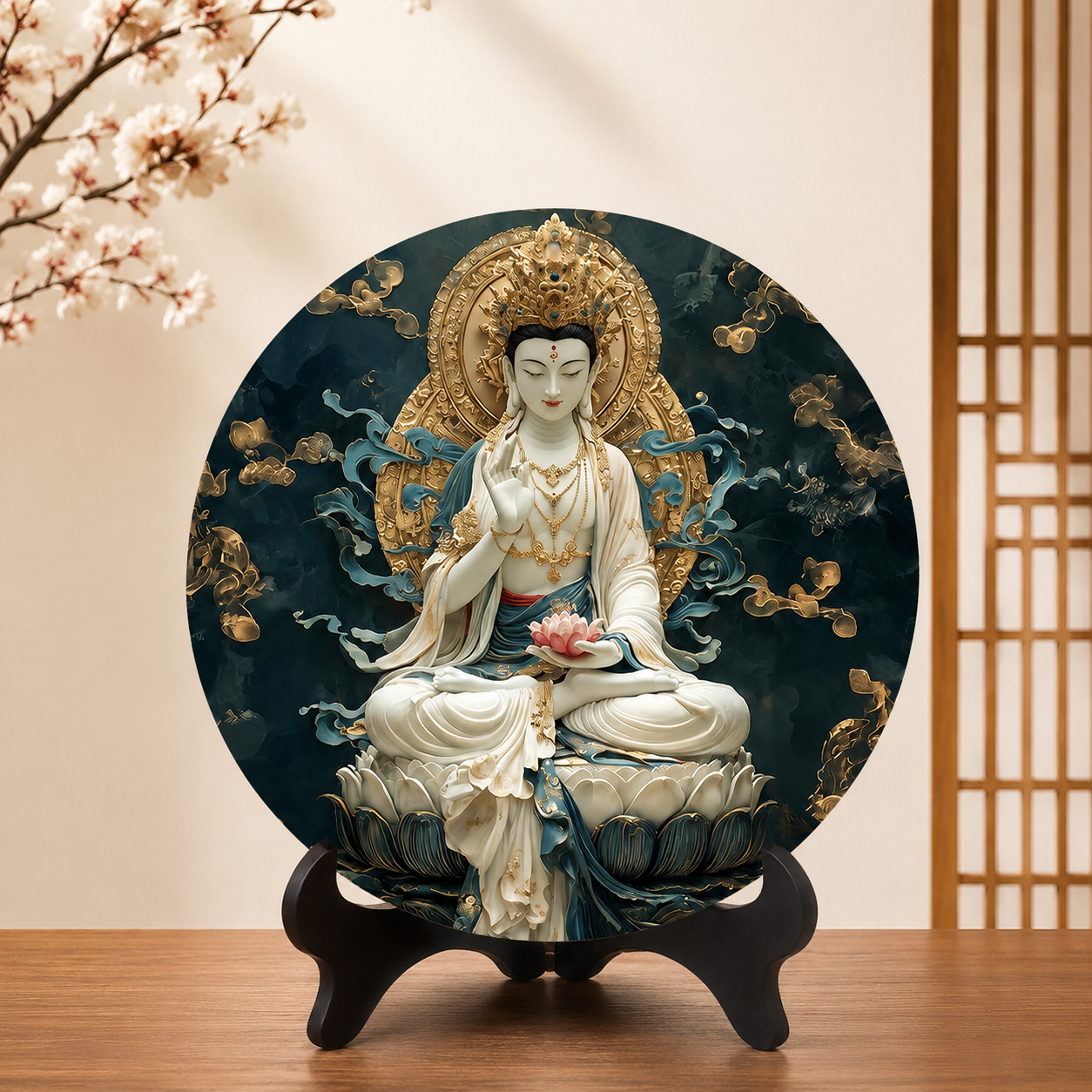 新中式观音菩萨装饰摆件禅意茶室玄关摆台保平安家居工艺品