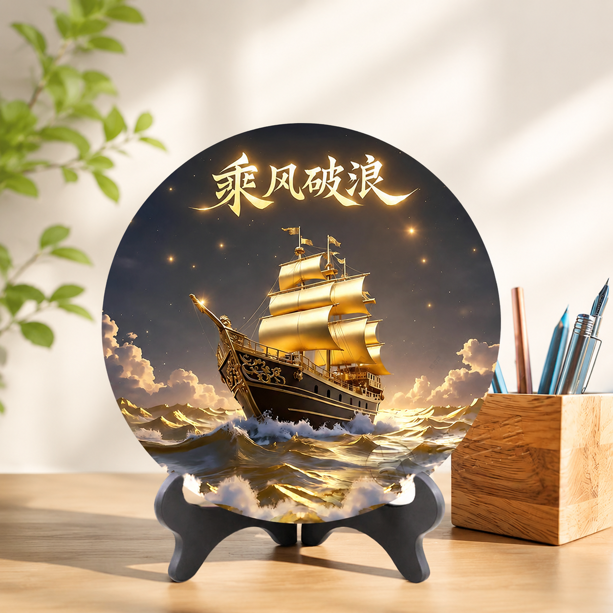 乘风破浪帆船装饰摆件办公室桌面客厅玄关摆台开业乔迁励志礼物