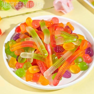 棵力果果汁橡皮QQ糖散装橘子蚯蚓水果味软糖喜糖休闲解馋零食