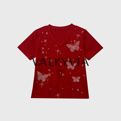 【Valkyvia/悠悠奢品】莱赛尔打底衫欧货正肩修身T恤短袖V领上衣