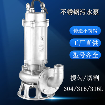 工厂定制304/316L全不锈钢潜水排污泵2/3寸耐腐蚀WQP不锈钢污水泵