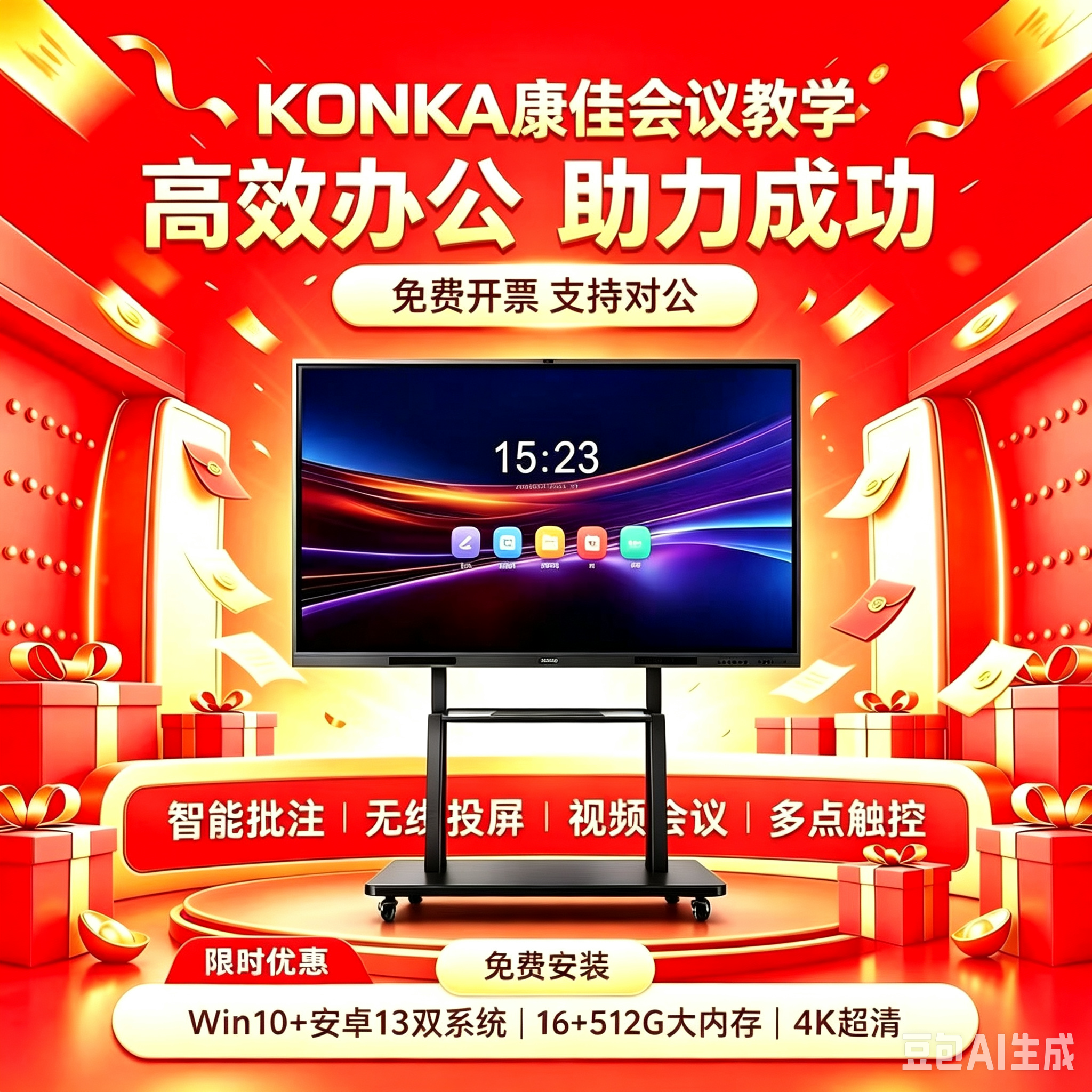 康佳4K会议教学平板一体机移动智慧屏电子白板多媒体智能办公触摸