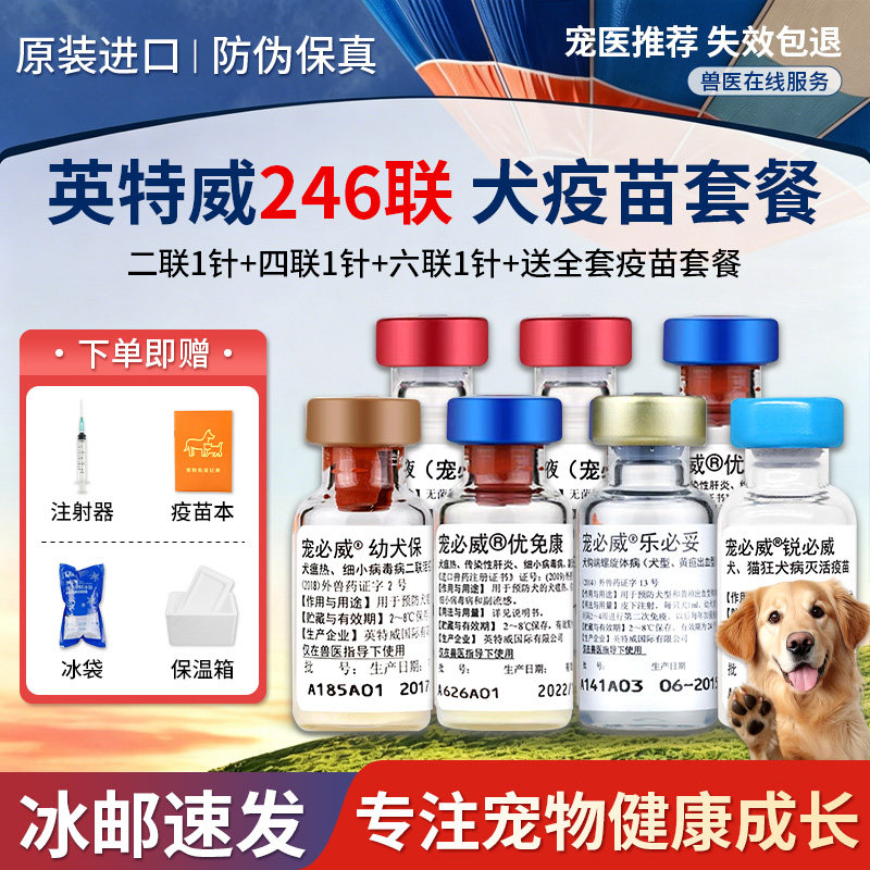 英特威四联疫苗狗狗二四六联幼成犬犬瘟细小狗育苗进口宠必威狂犬