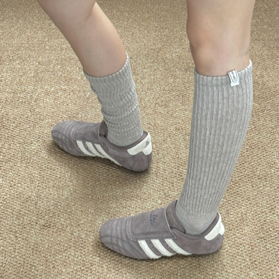 纯色小腿袜子春秋棉袜ins潮日系布标显瘦粗线精梳棉长筒袜堆堆袜