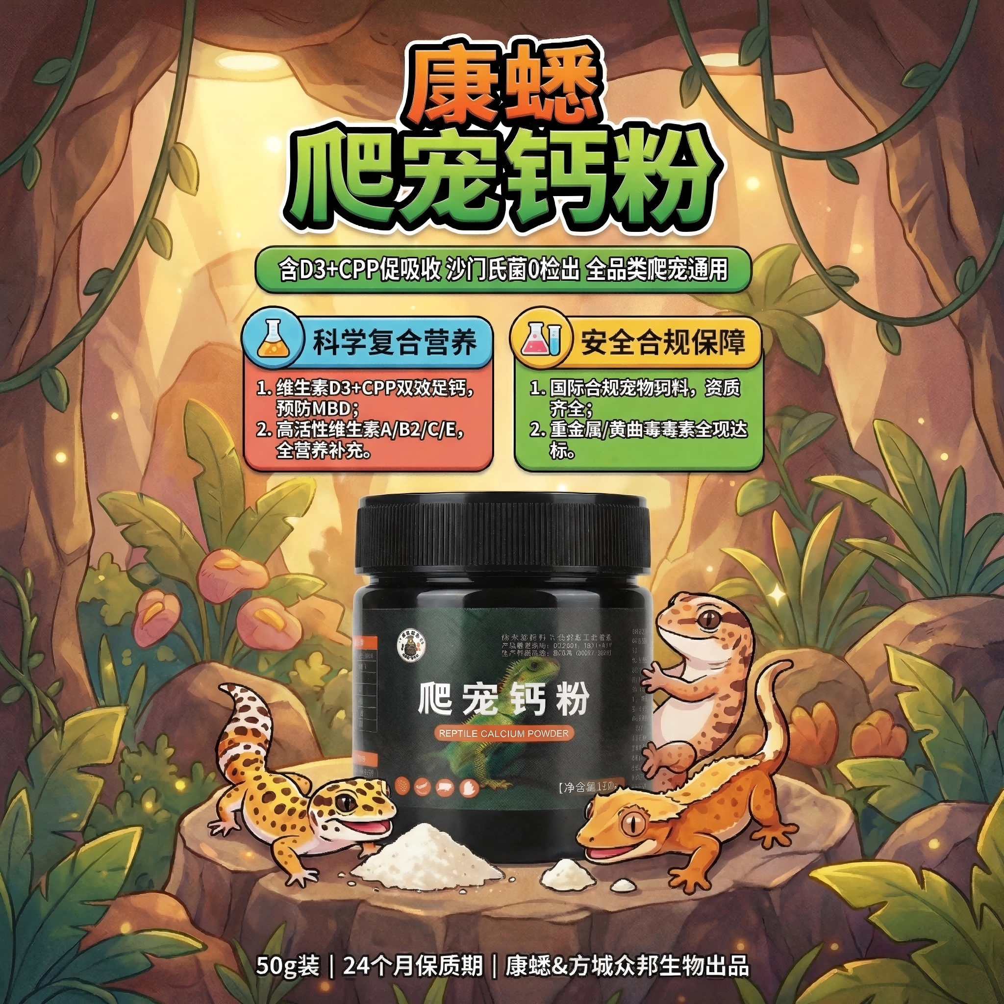 康蟋爬宠钙粉爬宠钙维预防MBD维生素D3＋CPP双吸收爬宠补钙