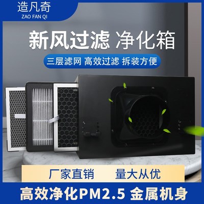 壁挂式新风过滤箱pm2.5滤芯新风系统家用全屋通风换气管道配件
