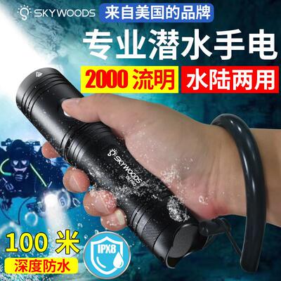 Skywoods D6 PRO 潜水手电筒夜潜水陆两用手电筒户外防水美国超亮