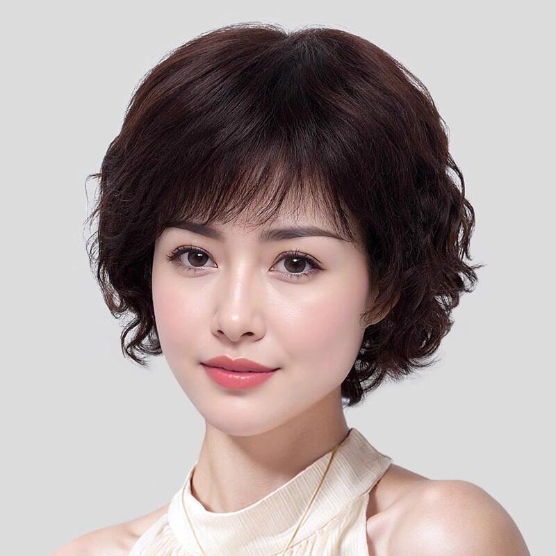 假发女全头套真发全真人发中老年女士妈妈款整顶短发全真自然卷发