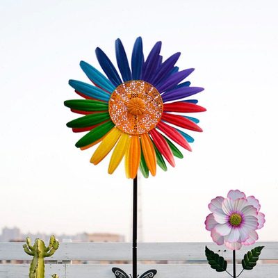 大风车摆件铁艺户外花园装饰旋转七彩网红庭院阳台创意景观布置