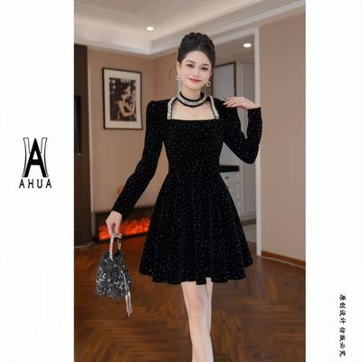 【花花原创】显瘦气质轻奢赫本风名媛宴会小黑裙法式65512