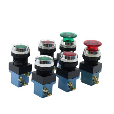 按钮开关LA19-11/11D/11J自复位带灯蘑菇头机床启动红绿220V 25mm