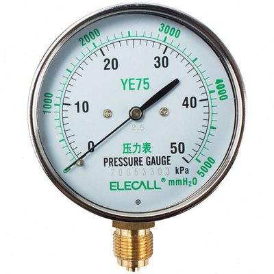 伊莱科YE-75-2 0-10KPA膜盒压力表微压表千帕表燃气压力表G3/8