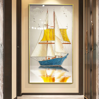 入户玄关装饰画一帆风顺正对门挂画寓意好走廊过道壁画立体实物画