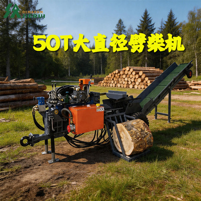 杰睿50T液压劈木机 大吨位自动圆木分裂机大型木材加工劈柴机厂家