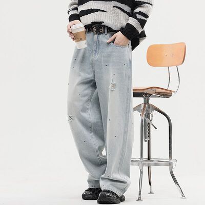 NO48巴黎风美式复古破洞牛仔裤