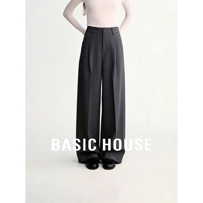Basic House百家好阔腿休闲长裤女秋季新款垂感百搭显瘦直筒裤子