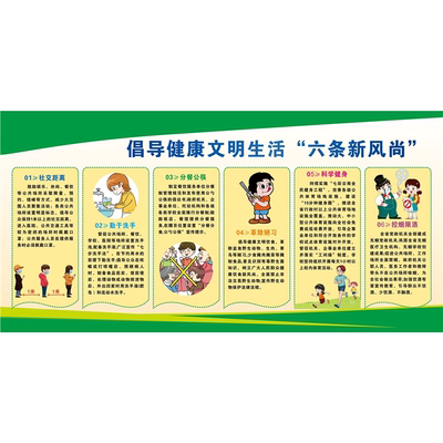 倡导健康文明生活六条新风尚海报展板健康文明生活方式六条新风尚