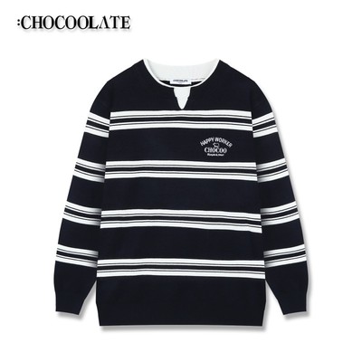 ：CHOCOOLATE撞色双层领字母刺绣圆领毛衣6163-1310316