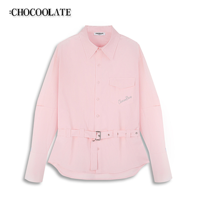 ：CHOCOOLATE设计感字母烫仿钻收腰长袖衬衫CCLSTXKL03060