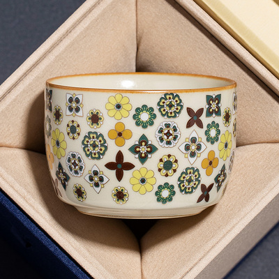 汝窑大唐宝相茶杯男士主人杯家用高档个人专用开片可养喝茶杯茶盏