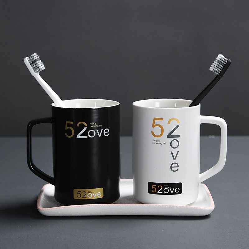水锦鲤陶瓷洗漱杯创意情侣对杯漱口杯刷牙杯子家用一对牙缸套装