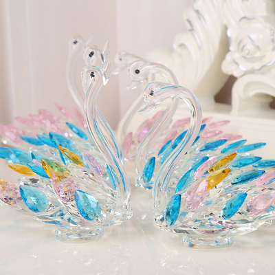 欧式水晶天鹅摆件客厅大堂橱窗展示柜简约家居装饰品婚庆结婚礼品