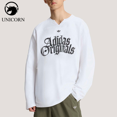 Adidas/阿迪达斯正品三叶草男士字母日常运动宽松长袖T恤KT3037