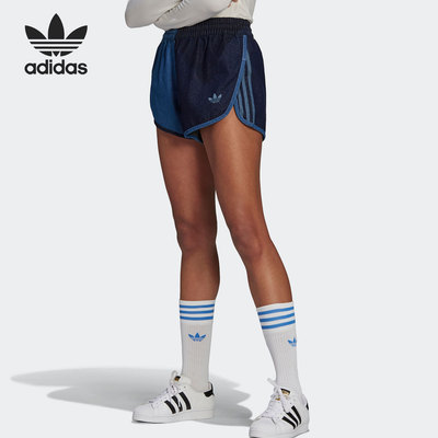 Adidas/阿迪达斯官方正品三叶草女子复古撞色牛仔运动短裤 GM5374