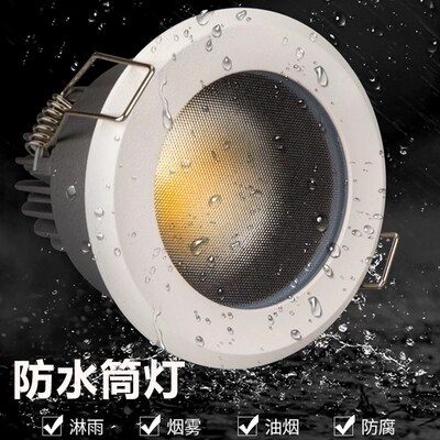 嵌入式防水射灯卫生间厨房浴室75mm开孔防潮防雾IP65防眩筒灯10W