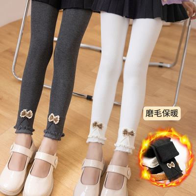 儿童打底裤薄绒九分裤袜加绒加厚一体秋冬季外穿不连脚女童连体袜