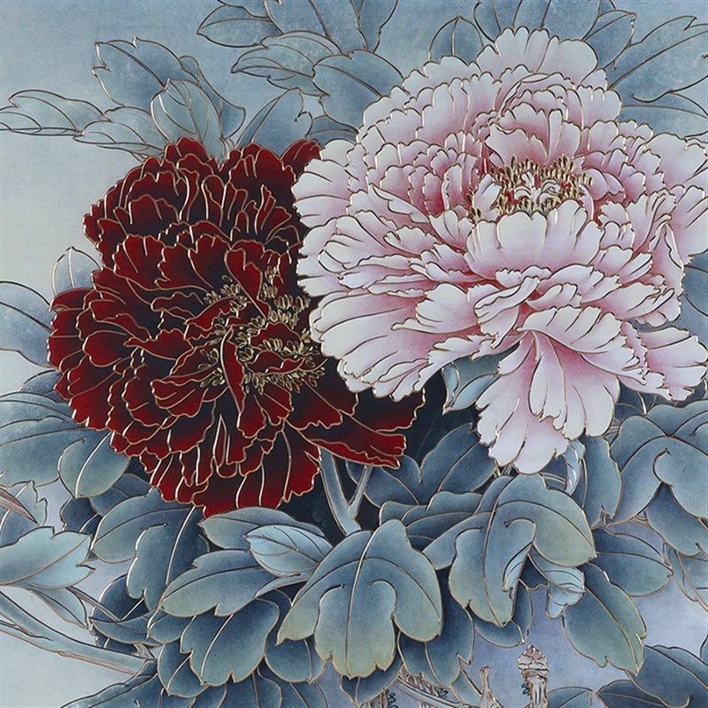 手工錾刻铜雕画花开富贵新中式餐厅牡丹花香鸟语国画装饰沙发挂画