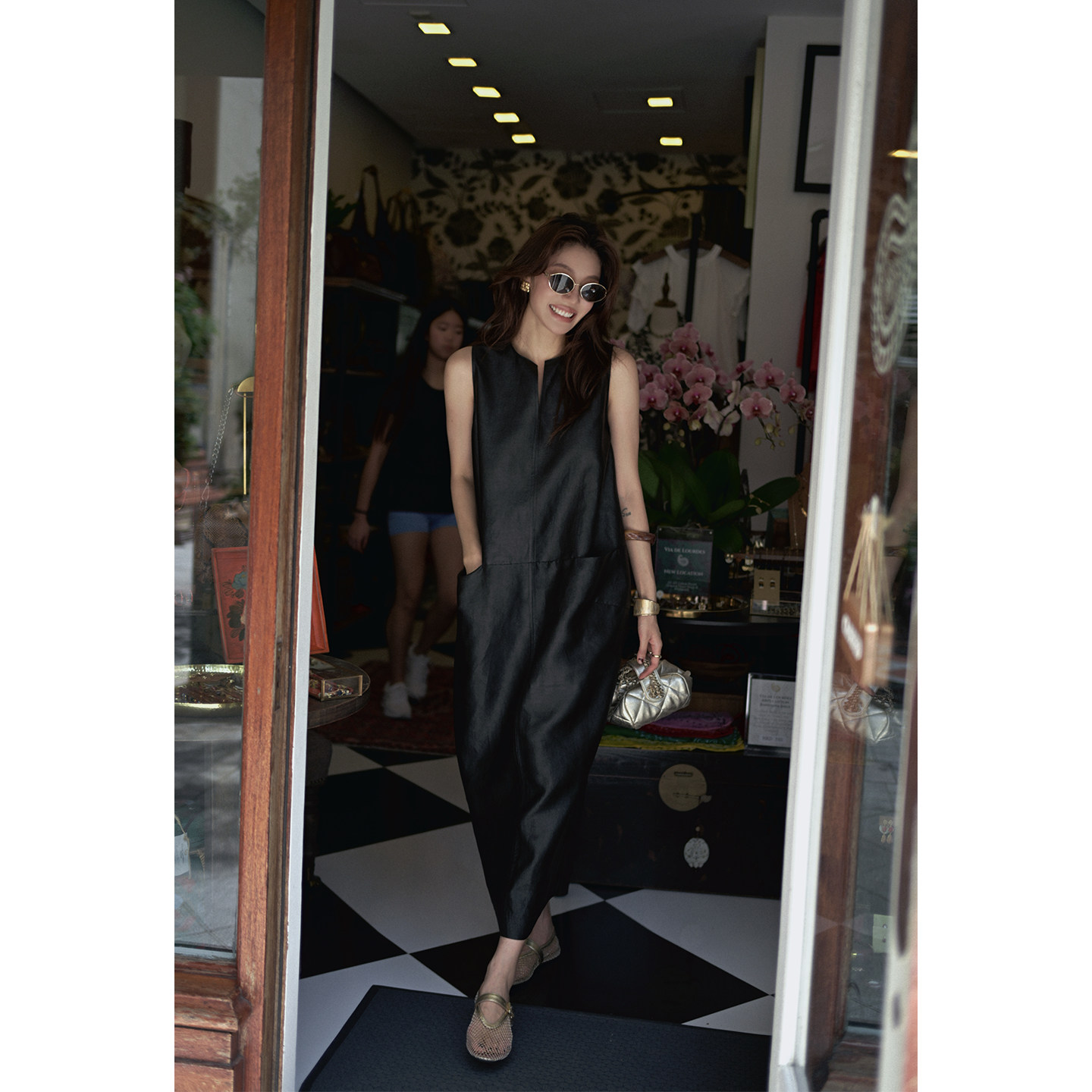 AloneSavor龙喜儿 lOO桑蚕丝香云纱连衣裙直筒龟裂纹背心裙女N338