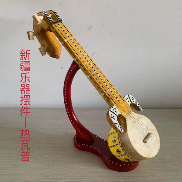 新疆民族弹拨乐器牛皮热瓦普纯手工制品舞台表演道具模型家居摆件