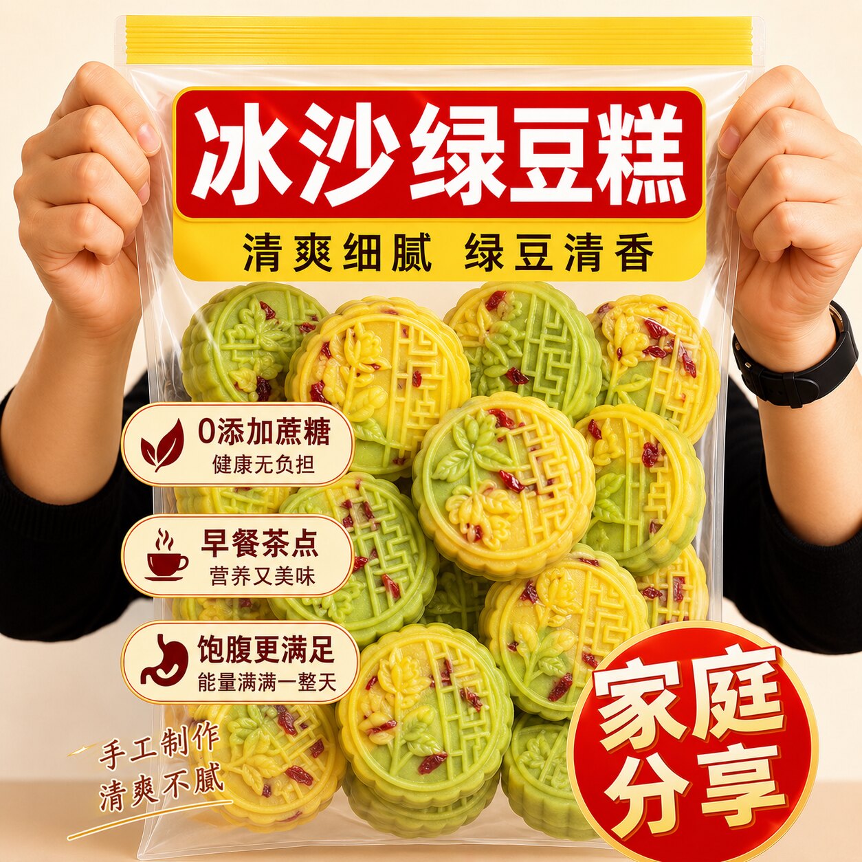 绿豆糕老式正宗独立小包装传统糕点心无添加蔗糖冰沙口感低脂零食