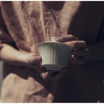 |亦宋书院|《定窑白》莲座马蹄盖碗品茗杯 茶具套组 莲花 草木灰