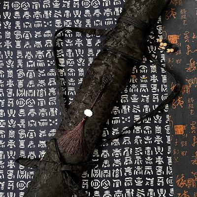 定制典雅黑玄语龙云锦缎多支装有分隔有背带有收纳笛箫长竿古琴袋