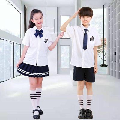 元旦儿童白衬衣长短袖百搭男童白衬衫钢琴礼服纯棉校服学生表演服