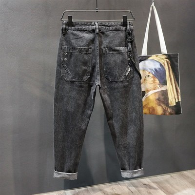 哈伦裤男宽松潮牌休闲灰色百搭牛仔裤春秋款直筒S青年男款老爹裤