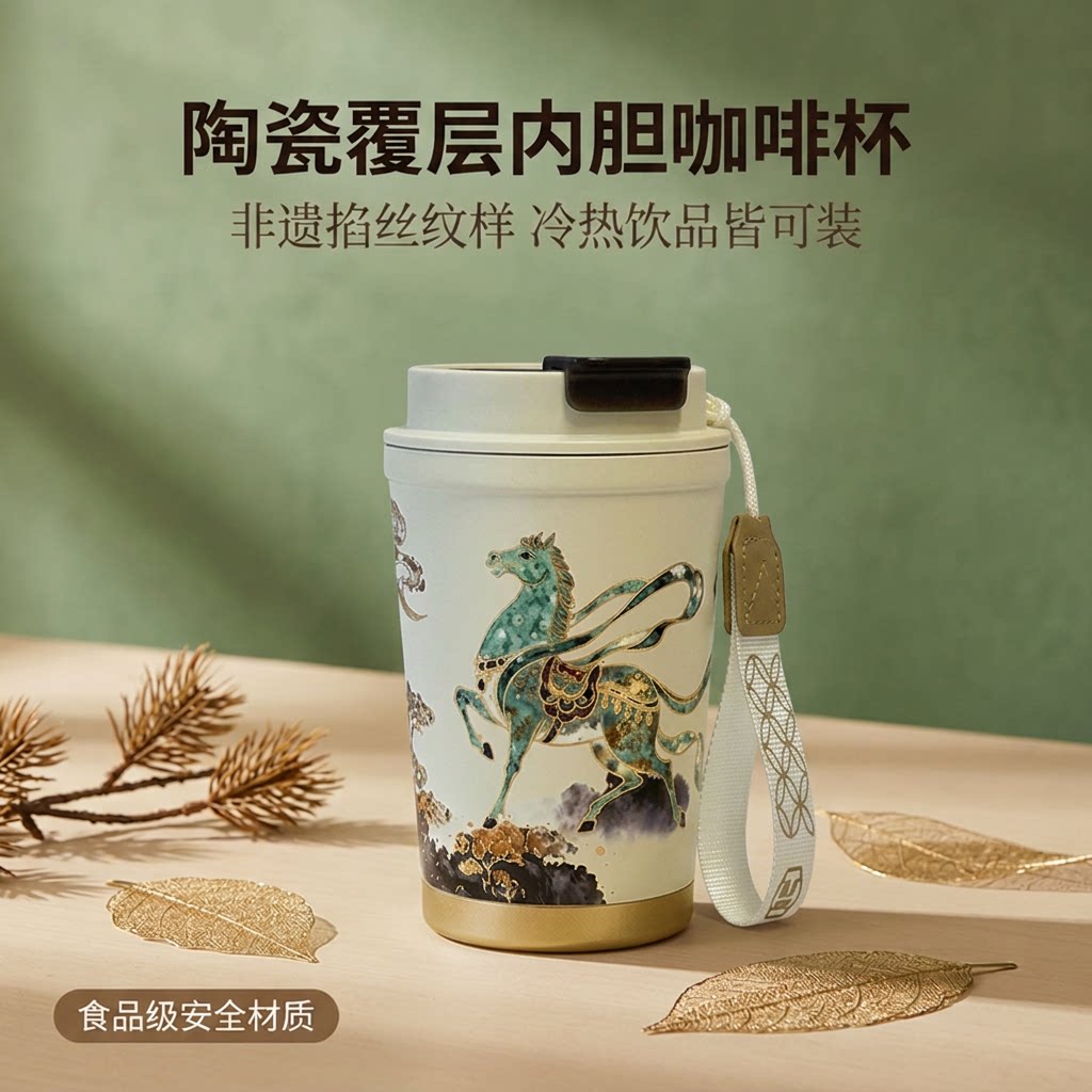 喜式国潮陶瓷覆层内胆保温杯咖啡杯男女生送礼杯办公年会生日水杯